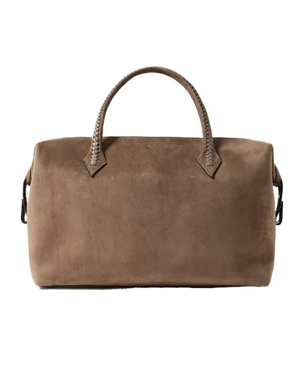 METIER Vérité City Medium Braided Leather-trimmed Suede Tote - Brown