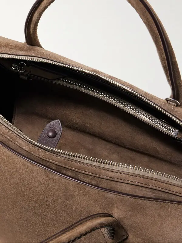 METIER Vérité City Medium Braided Leather-trimmed Suede Tote - Brown