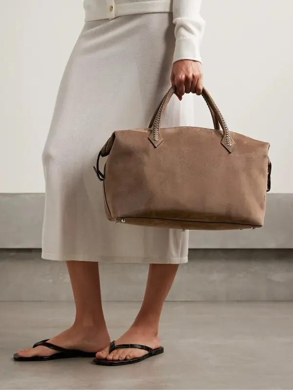 METIER Vérité City Medium Braided Leather-trimmed Suede Tote