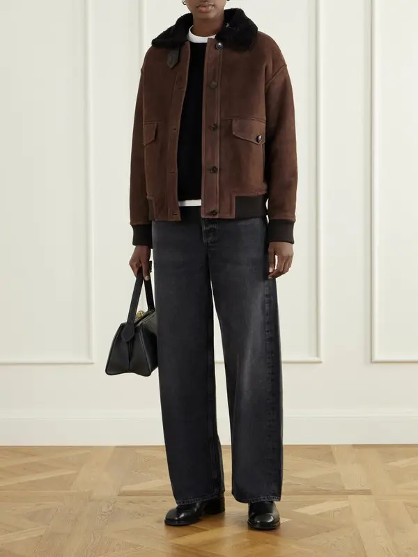 YVES SALOMON Shearling-trimmed Suede Jacket