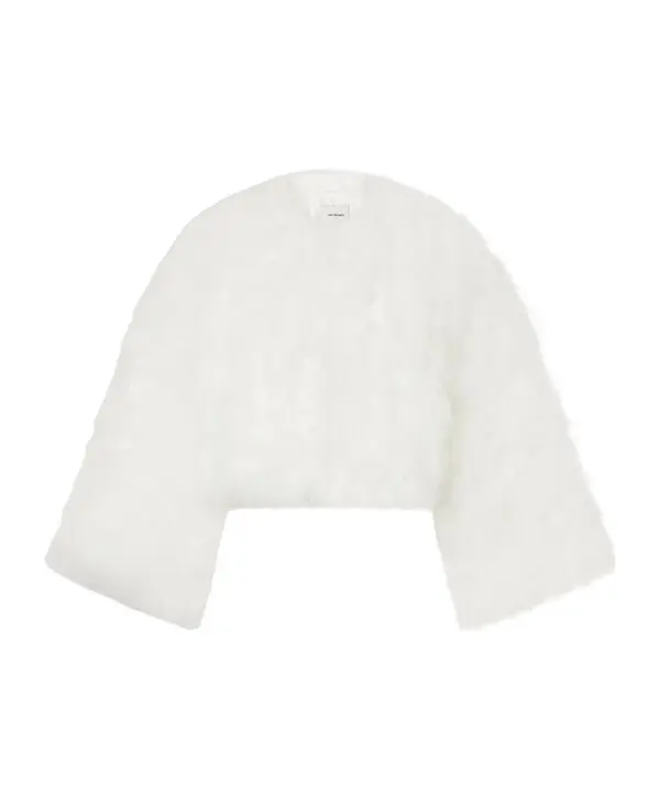 YVES SALOMON Cropped Feather-trimmed Satin Cape