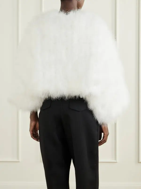 YVES SALOMON Cropped Feather-trimmed Satin Cape