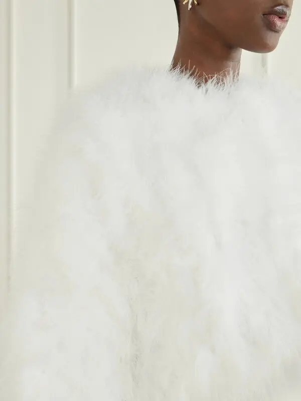 YVES SALOMON Cropped Feather-trimmed Satin Cape