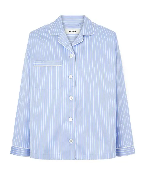 TEKLA Sateen Striped Organic Cotton Pajama Shirt