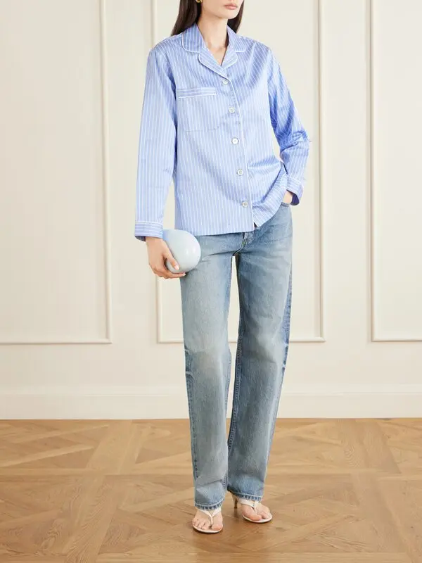 TEKLA Sateen Striped Organic Cotton Pajama Shirt