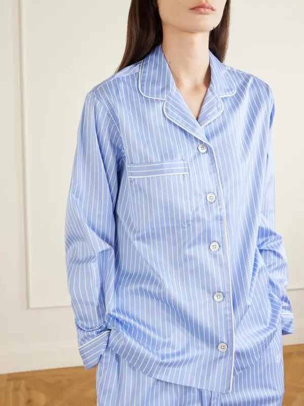 TEKLA Sateen Striped Organic Cotton Pajama Shirt