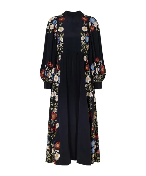 Sea Floral-embroidered Jacquard Midi Dress