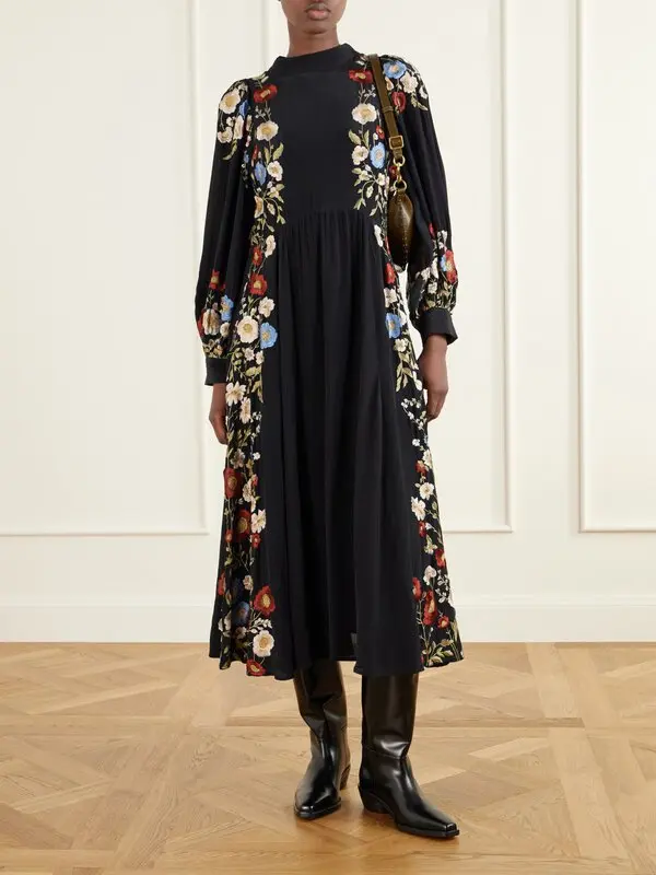 Sea Floral-embroidered Jacquard Midi Dress