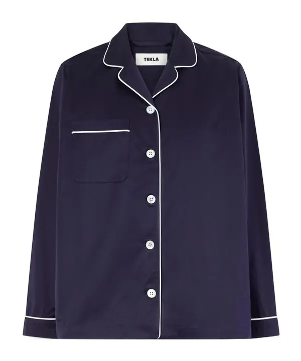 TEKLA Sateen Organic Cotton Pajama Shirt - Black