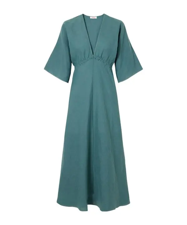 ERES Gathered Linen Midi Dress