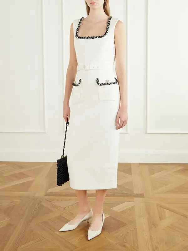 Rebecca Vallance Belted Tweed Midi Dress