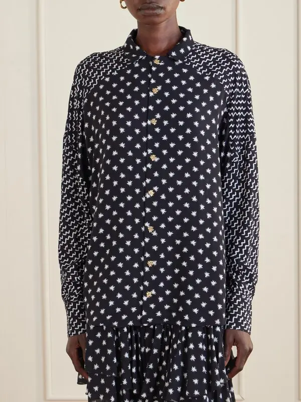 DONDE ESTEBAN Estrellitas Y Olas Printed Satin Shirt