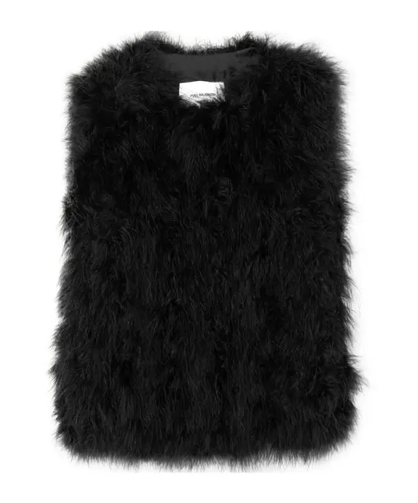 YVES SALOMON Feather-embellished Silk-satin Vest