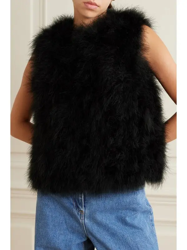 YVES SALOMON Feather-embellished Silk-satin Vest