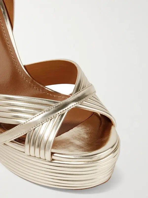 AQUAZZURA Sundance 140 Metallic Leather Platform Sandals