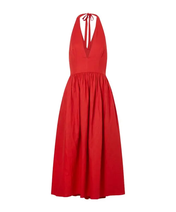 Staud Grazia Gathered Linen Midi Dress