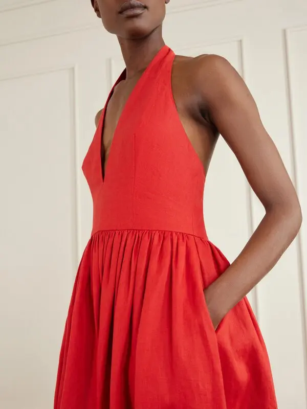 Staud Grazia Gathered Linen Midi Dress