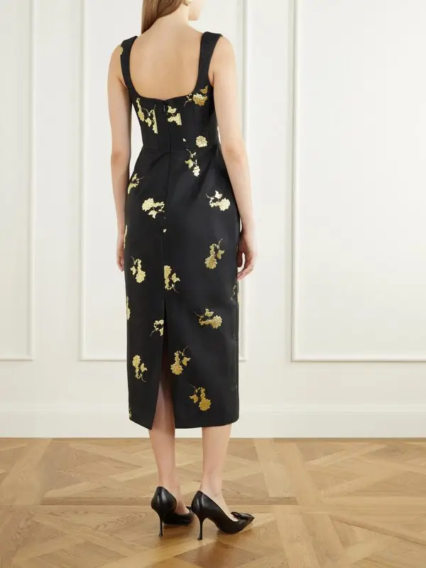 Rebecca Vallance Floral-embroidered Bustier Midi Dress