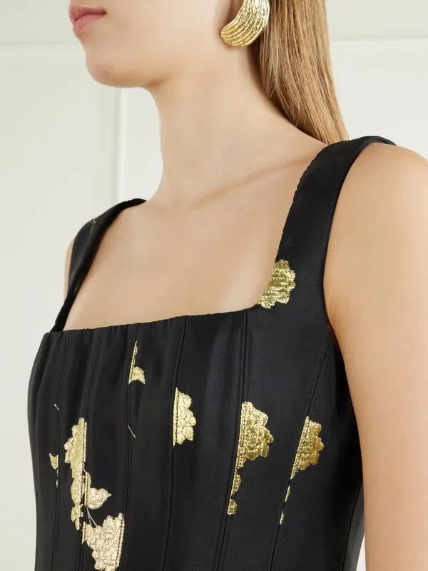 Rebecca Vallance Floral-embroidered Bustier Midi Dress