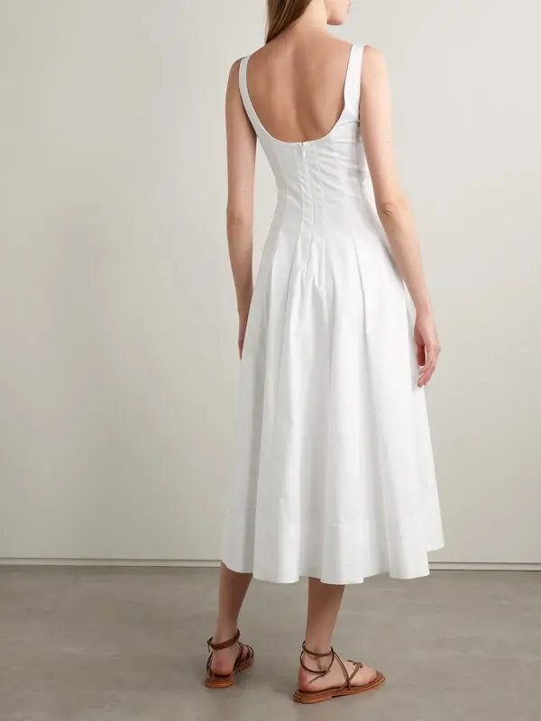 Staud Wells Pleated Cotton-blend Poplin Midi Dress