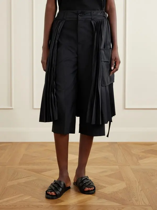 Sacai Pleated-overlay Cropped Trousers