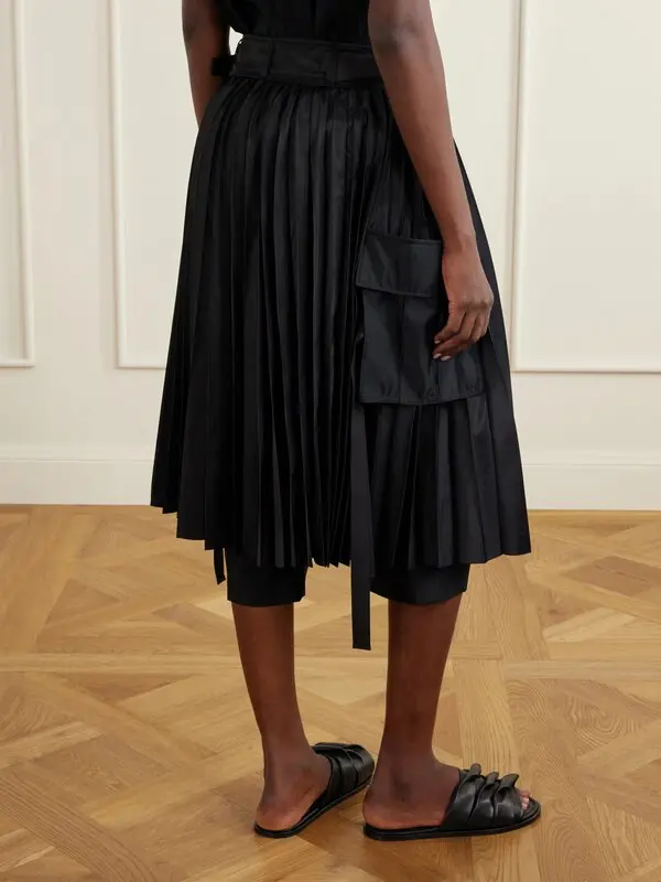 Sacai Pleated-overlay Cropped Trousers