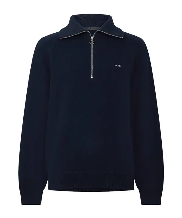 Prada Darknavy Halfzip Collar Knit Sweater - Blue