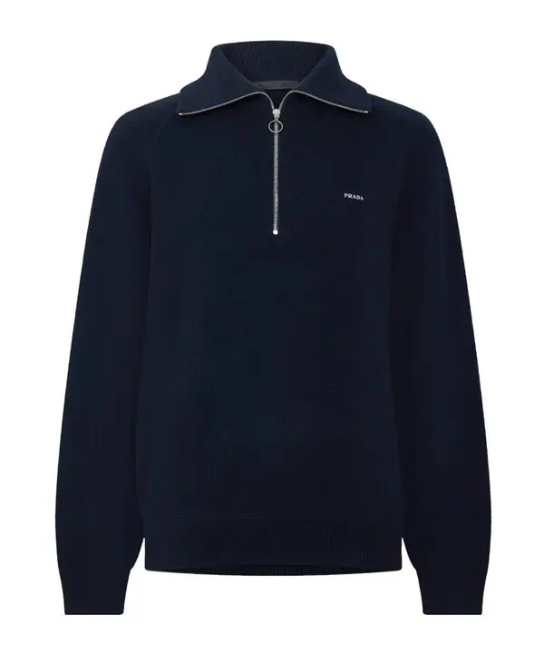 Prada Darknavy Halfzip Collar Knit Sweater - Blue