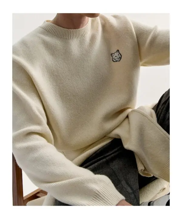 Maison Kitsuné Fox Head Milano Lambswool Jumper - Ecru