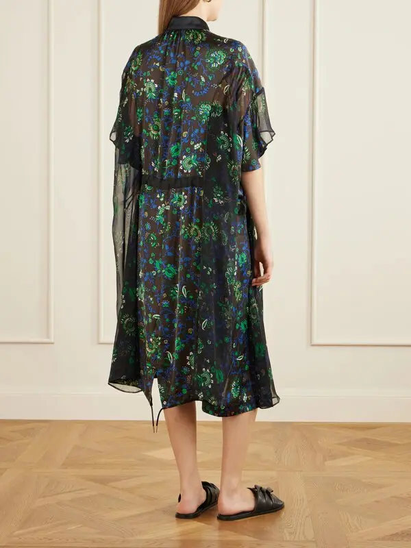 Sacai Floral-print Satin Midi Dress