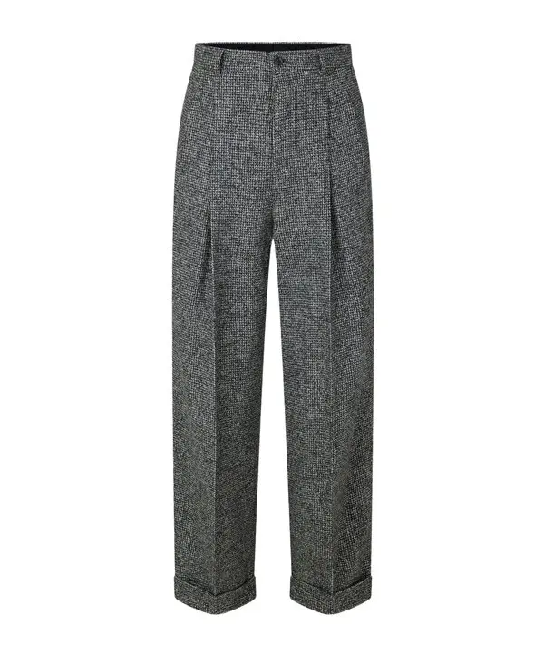 Dolce & Gabbana Tweed Pleated Wide Leg Trousers - Gray