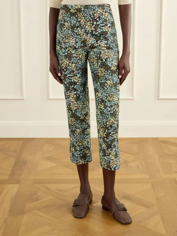 Dries Van Noten Floral-jacquard Straight-leg Cropped Pants