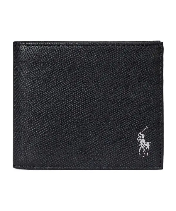 Polo Ralph Lauren Black Crossgrain Leather Bifold Wallet