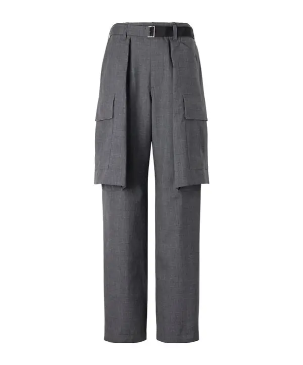 Sacai Belted Twill Wide-leg Pants