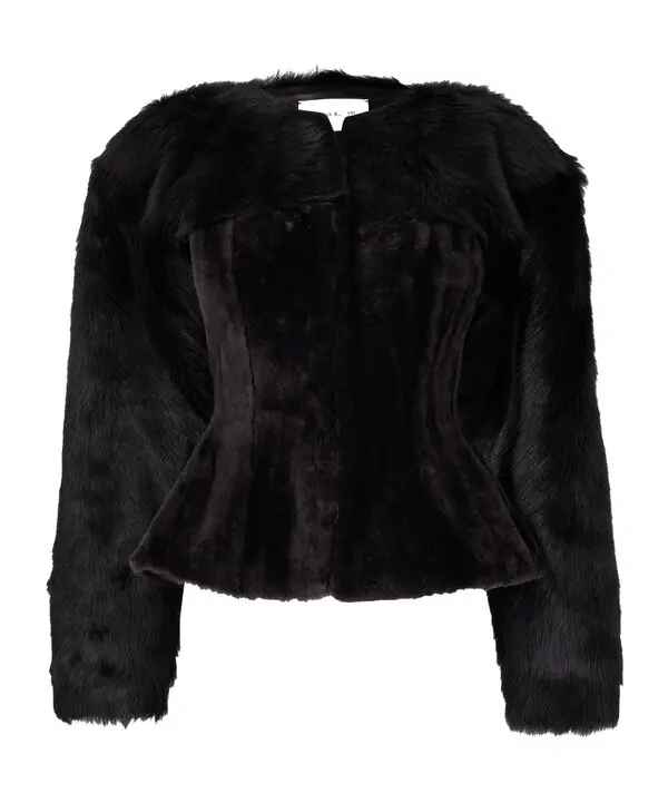 Magda Butrym Round Neck Faux Fur Cropped Jacket - Black