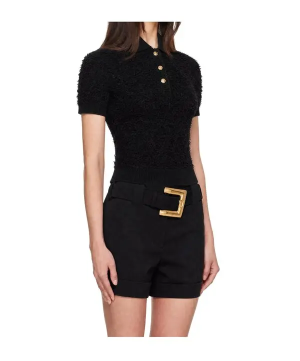 Balmain Tweed Short-sleeve Polo Shirt