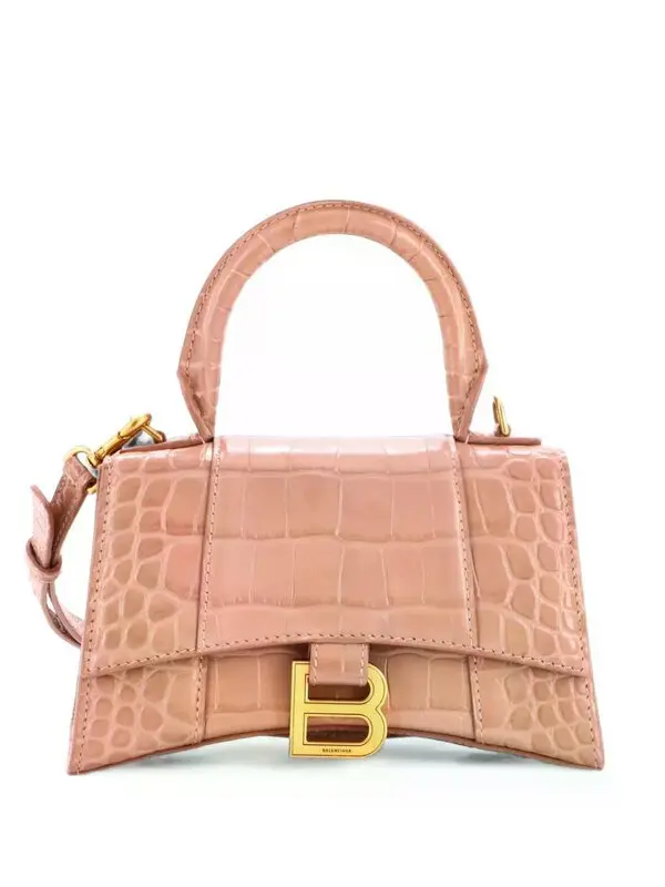 Balenciaga Hourglass Top Handle Bag Crocodile Embossed Leather Xs Satchel - Neutrals