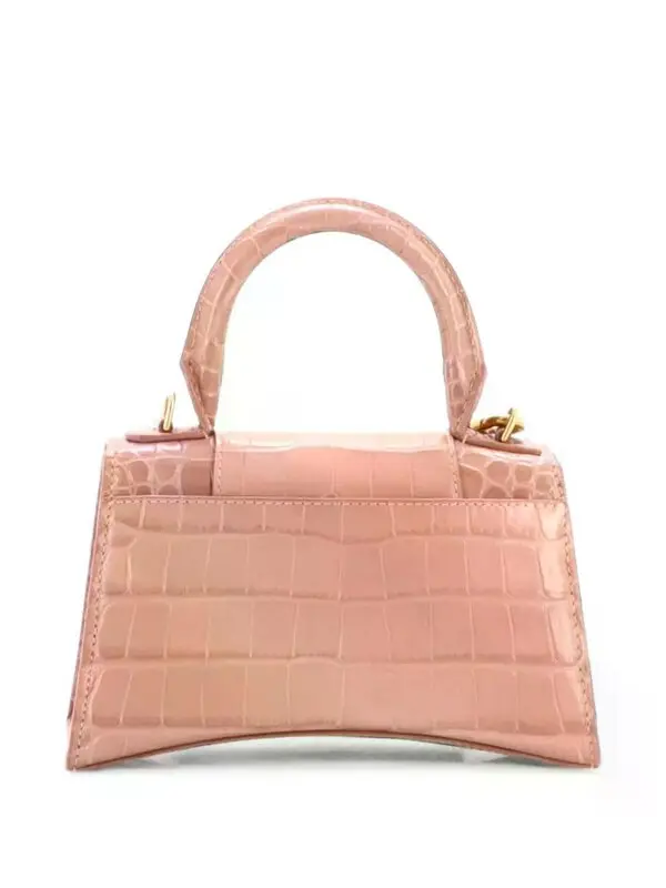 Balenciaga Hourglass Top Handle Bag Crocodile Embossed Leather Xs Satchel - Neutrals