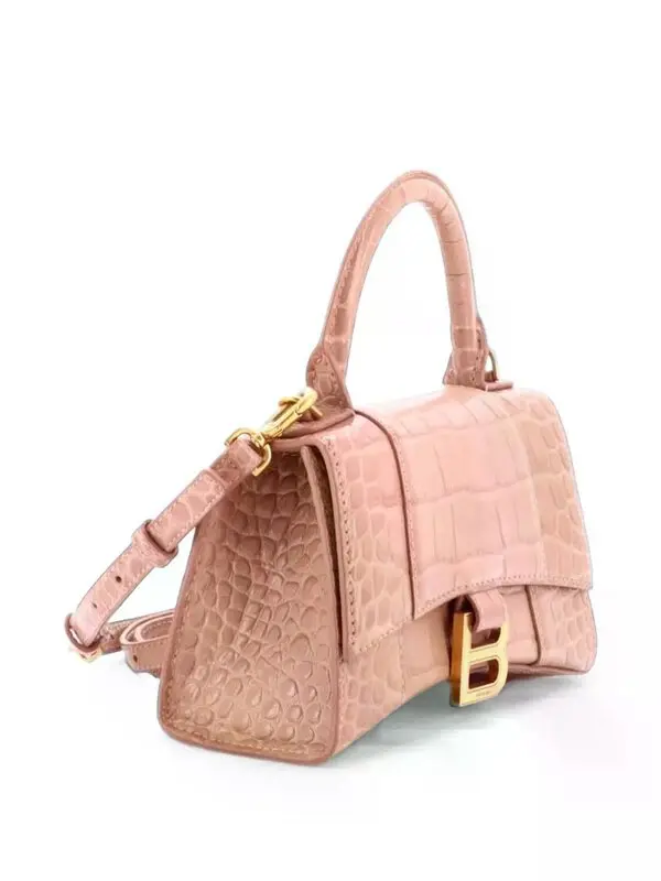 Balenciaga Hourglass Top Handle Bag Crocodile Embossed Leather Xs Satchel - Neutrals