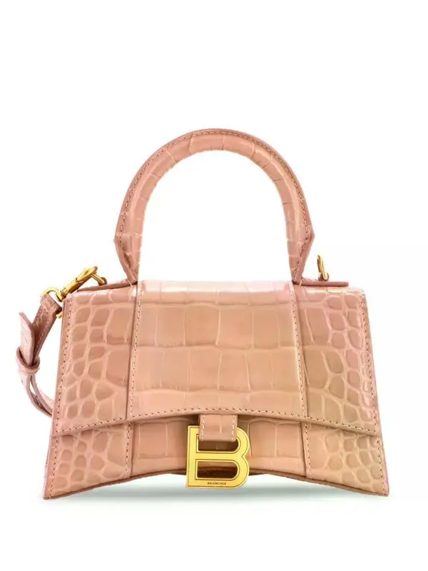 Balenciaga Hourglass Top Handle Bag Crocodile Embossed Leather Xs Satchel - Neutrals