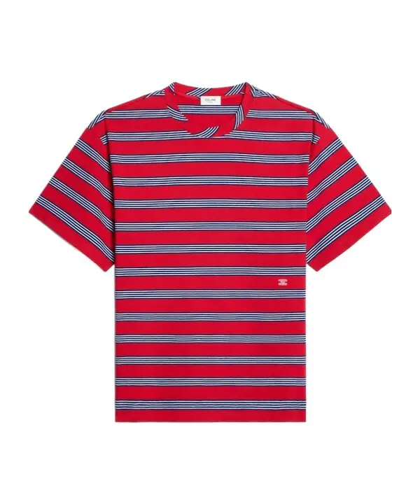Celine Regular T-shirt In Striped Cotton Jersey - Red