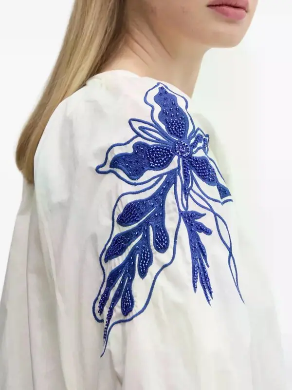 Desigual Puff-sleeves Beaded Floral Blouse