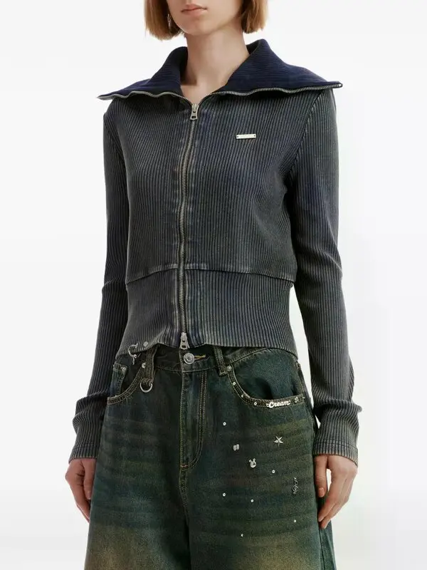 MUSIUM DIV. Ribbed-knit Zip-up Sweatshirt