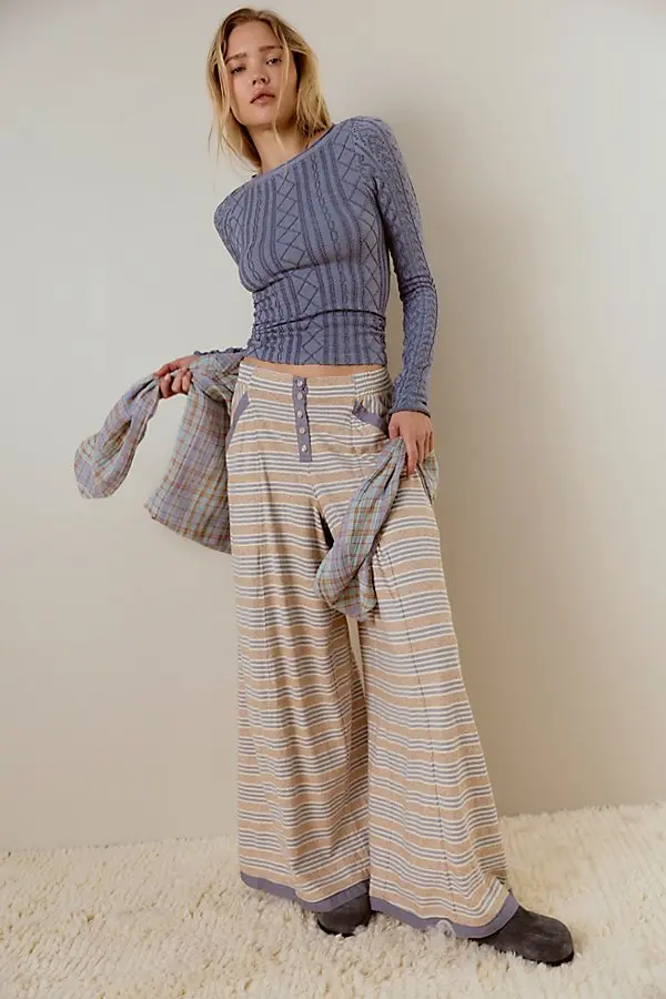 Free People Good Company Stripe Pants - Blue