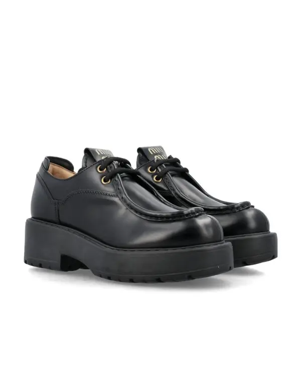 Miu Miu Thick Heeled Round Head Loafers