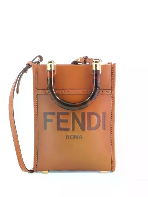 Fendi Sunshine Shopper Tote Leather Mini Crossbody Bag - Brown