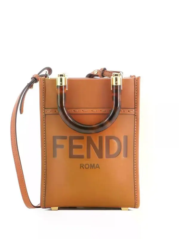 Fendi Sunshine Shopper Tote Leather Mini Crossbody Bag - Brown