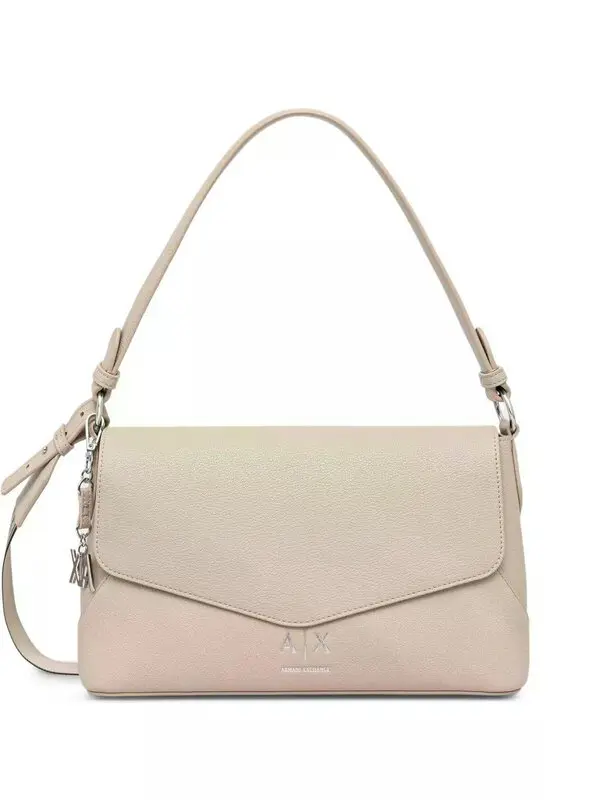 Armani Exchange Logo-plaque Pebbled Shoulder Bag - Neutrals