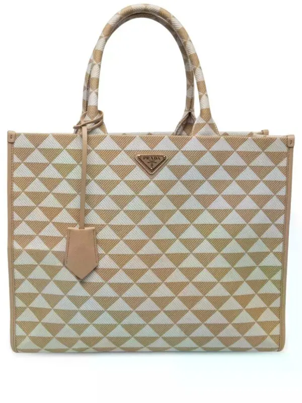 Prada 2013-2026 Large Triangolo Jacquard Symbole Tote Bag - Neutrals