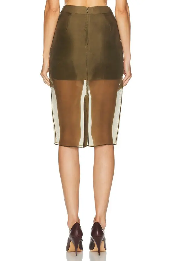 SEROYA Elda Silk Midi Skirt In Army